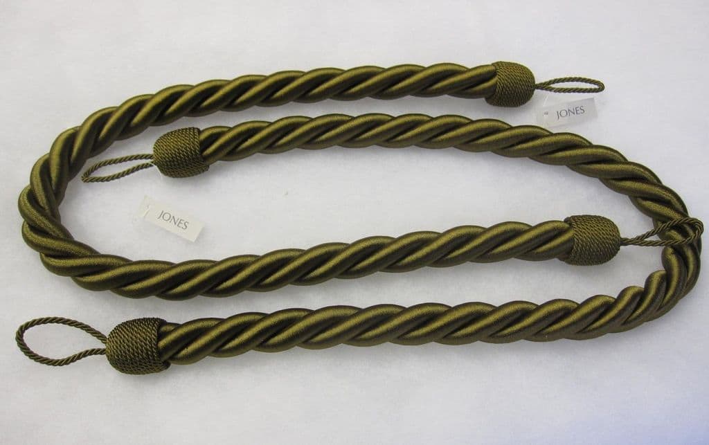 2 OLIVE GREEN Curtain Rope Tiebacks LARGE CHUNKY JUMBO Drape Cable tie ...